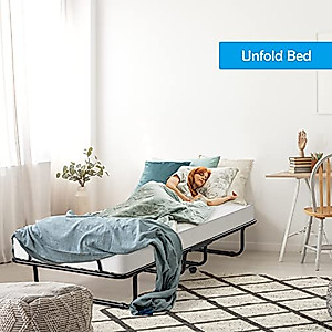 Giantex Folding Bed with Mattress for Adults, Fold up Bed with Memory Foam Mattress & Metal Frame on Wheels, Cot Size Roll Away Adult Bed, Foldable Portable Guest Bed for Easy Storage, Made in Italy