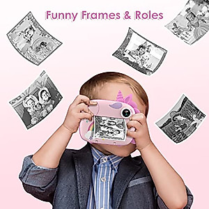 HiMont Kids Camera Instant Print, Digital Camera for Kids with Zero Ink Print Paper & 32G TF Card, Selfie Video Camera with Color Pens & Photo Clips for DIY, Gift for Girls Boys 3-12 Years Old (Pink)