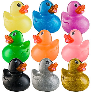 Glitter Rubber Ducks in Bulk - (Pack of 50) Assorted 2-inch Duck Toys for Baby Shower Rubber Duckies, Mini Ducks Bath Toy, Birthday Party Favors Ducks
