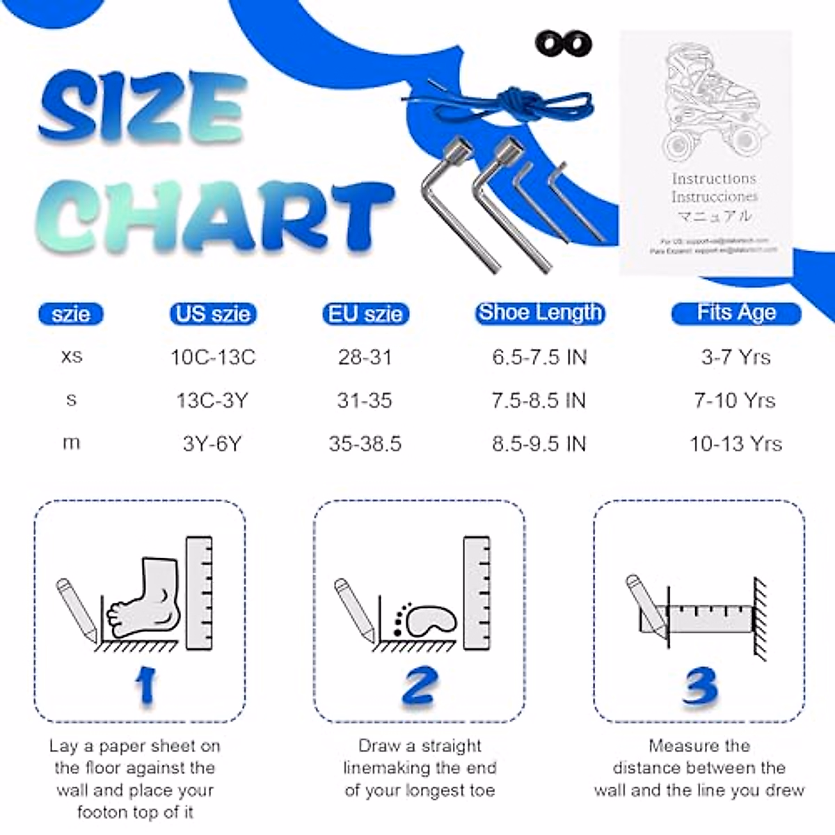 whicow Roller Skates for Boys Girls, 4 Sizes Adjustable Quad Skates for Kids with All Light up Wheels, Full Protection for Toddler's Indoor and Outdoor Sports (Blue, Medium (3Y-6Y US))