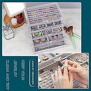 UYBeauty Acrylic Jewelry Box with 5 Drawers,Velvet Jewellery Organizer,Jewelry Storage Case for Earring Necklace,Ring Organizer Storage for Women(Grey,5 Drawers)