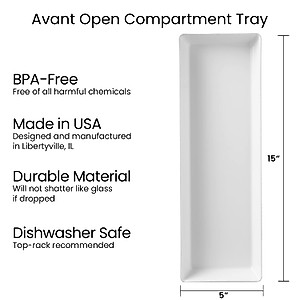 US Acrylic Avant White Plastic Serving Trays (Set of 4) 15” x 5” | Narrow Reusable Rectangular Party Platters | Serve Appetizers, Fruit, Veggies, & Desserts | BPA-Free & Made in USA