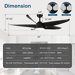 NWIASS 60 Inch Ceiling Fan with Light, Outdoor Ceiling Fan for Patios Waterproof, Black Modern Ceiling Fan with Remote 3 CCT Dimmable Large Airflow, Wet Rated Ceiling Fan for Bedroom Exterior