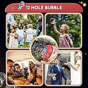 Aomola Bubble Gun Machine for Kids Toddlers 1-3, 5000+ Bubbles Per Minute with 360°Leak-Proof, Automatic Space Bubble Blower with Led Light for Birthday Party, Outdoor Gift for Boys and Girls (red)