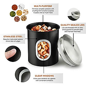 Canister Sets for Kitchen Counter - Matte Black Kitchen Decor and accessories - Sugar Containers for Countertop - Flour Sugar Canister Set - Sugar Jars for Kitchen - Kitchen Canisters Set of 4