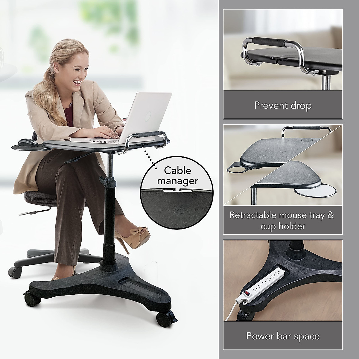 EHO Mobile Laptop Standing Desk Carts on Wheels, Pneumatic, Height Adjustable Rolling Stand, Sit to Stand Computer Cart, Classics XL Workstation for Home, Office, Medical and School Classroom