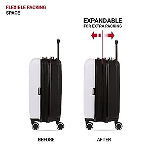 SwissGear 8028 Hardside Expandable Spinner Luggage, Black/White, Carry-On 19-Inch