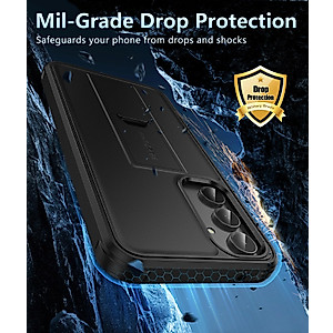 FNTCASE for Samsung Galaxy S23-FE Case: Military Grade Drop & Shock Protection Cell Phone Cover with Kickstand | Heavy Duty Rugged Phonecase Protective Bumper Textured(Black)