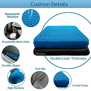 Seat Cushion, 2.4" Thick Gel Seat Cushion for Office Desk Chair Wheelchair Long Sitting Back Sciatica Tailbone Pressure Pain Relief, Car Seat Cushion Pad, Gaming Computer Chair Seat Cushions Pads