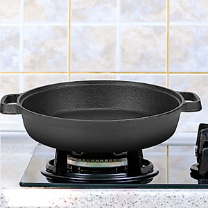 Cast Iron Skillet with 2 Handle, Non Stick Heat Resistant Frying Pan 25cm Rounde Mini Flat Bottomed Camping Skillet Cooking Cookware for Cooking Egg Steak