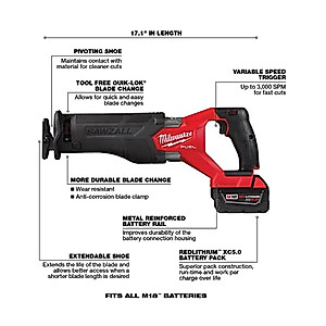 Milwaukee M18 FUEL 18-Volt Lithium-Ion Brushless Cordless Combo Kit with Two 5.0 Ah Batteries, 1 Charger, 2 Tool Bags (7-Tool)