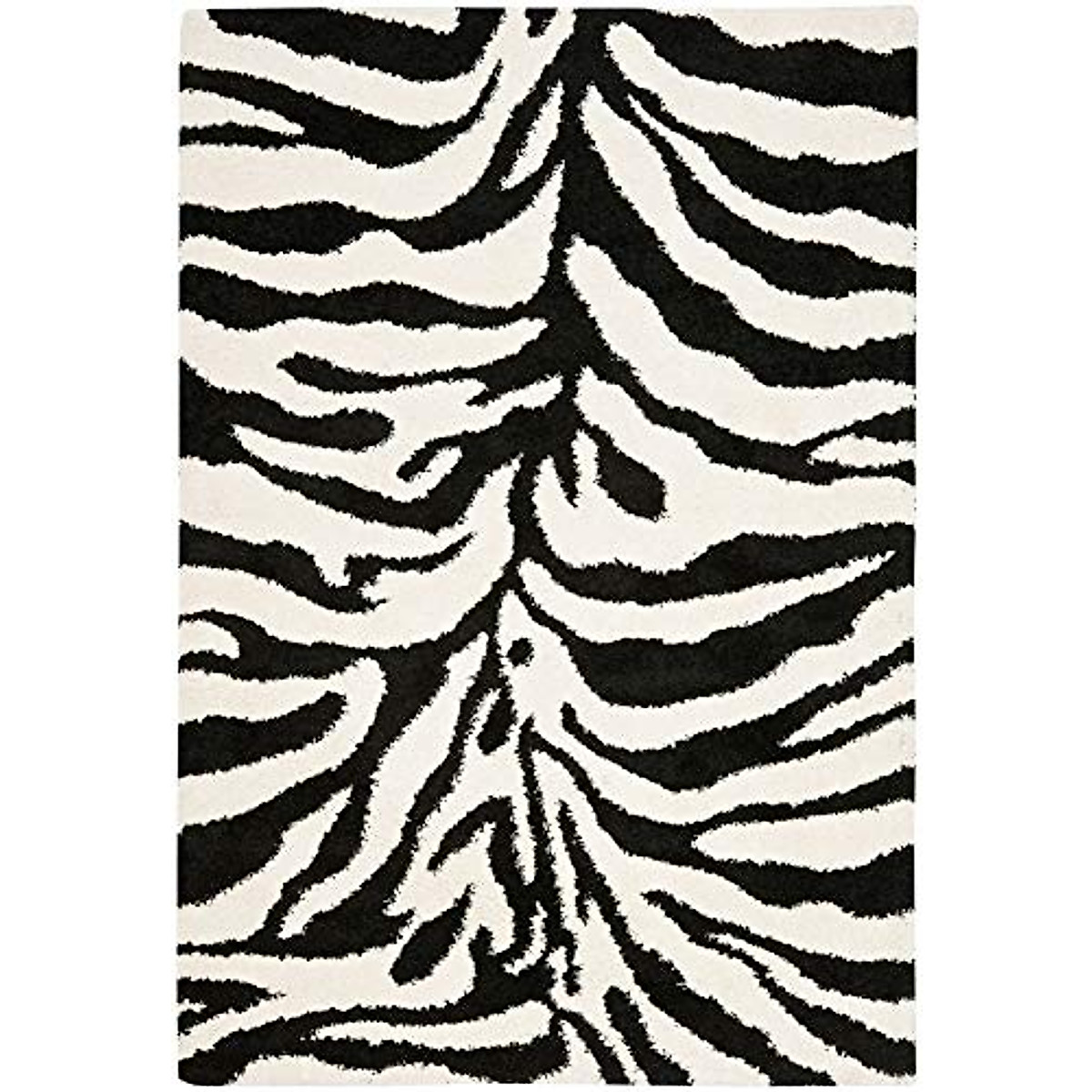 SAFAVIEH Florida Shag Collection Area Rug - 8' x 10', Ivory & Black, Zebra Print Design, Non-Shedding & Easy Care, 1.2-inch Thick Ideal for High Traffic Areas in Living Room, Bedroom (SG452-1290)