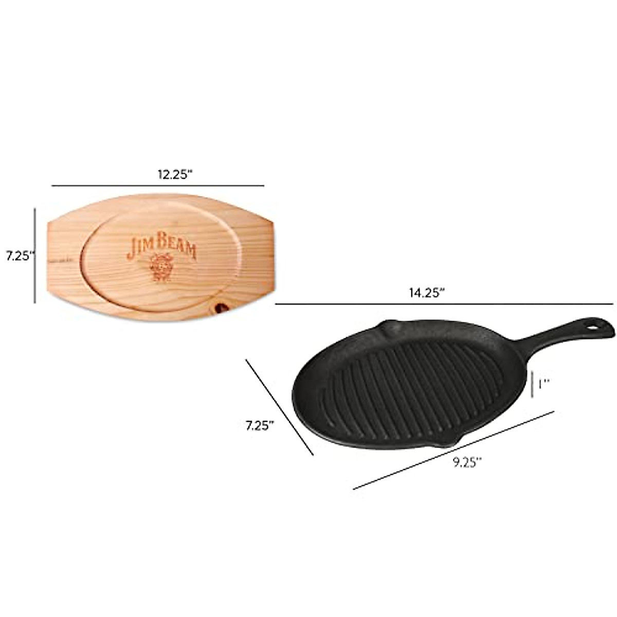 Jim Beam JB0159, Heavy Duty Construction, Pre Seasoned Cast Iron Skillet with Wooden Base and Mitt, Black,Small