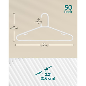 SONGMICS Plastic Hangers 50 Pack, Space-Saving Clothes Hangers, Lightweight Hangers, for Pants, Coats, Dresses, White UCRP009W50