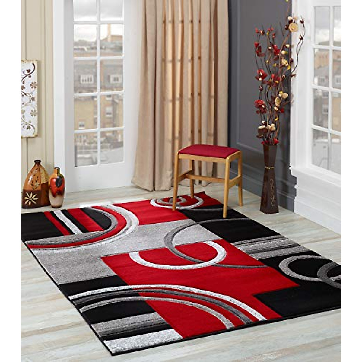 GLORY RUGS Area Rug Modern 5x7 Red Soft Hand Carved Contemporary Floor Carpet with Premium Fluffy Texture for Indoor Living Dining Room and Bedroom Area