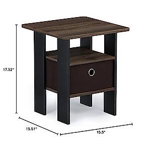 Furinno Andrey End Table / Side Table / Night Stand / Bedside Table with Bin Drawer, Columbia Walnut/Dark Brown,1-Pack, Center Bin
