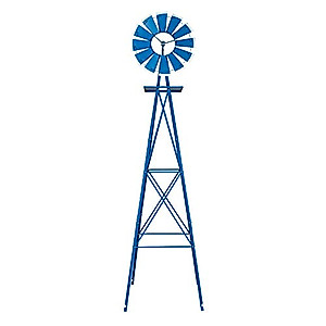VINGLI Upgrade 8FT Ornamental Windmill Backyard Garden Decoration Weather Vane, Heavy Duty Metal Wind Mill w/ 4 Legs Design, Blue