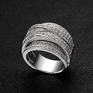 Gixaxak 925 Sterling Silver Shiny Diamond Ring Multi-Layer Winding Cubic Zirconia Anniversary Ring White Topaz Cubic Zirconia CZ Diamond Elegant Eternity Engagement Wedding Band Ring 6