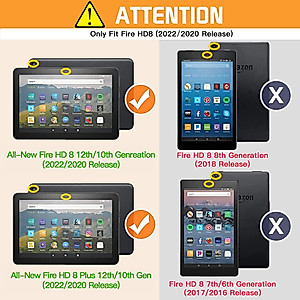 VORI Case for Amazon Kindle Fire HD 8 Tablet (12th Generation/10th Generation, 2022/2020 Release) & Fire HD 8 Plus Tablet, Slim Vegan Leather Folding Stand Cover with Auto Wake/Sleep, Peony