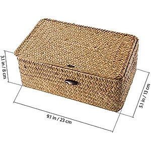 SIGRID Seagrass Hand Woven Storage Box Storage Box Storage Basket Makeup Organizer Container with Lid