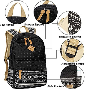 Joyfulife School Backpack for Girls Backpack with Lunch Box Lightweight Canvas Backpack Bookbags Set