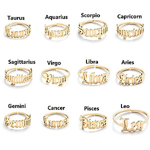 tenghong2021 18K Gold Plated Zodiac 12 Constellation Ring Astrology Horoscope Adjustable Ring for Women Birthday Anniversary Friendship Exquisite Jewelry Gift-Taurus