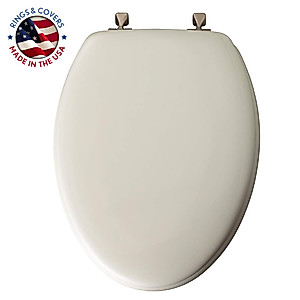 MAYFAIR 1844BNA 000 Toilet Seat with Brushed Nickel Hinges will Never Come Loose, ELONGATE, White - Brushed Nickel