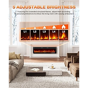 VISVEIL Electric Fireplace 60Inch,Realistic Flame Electric Fireplace Heater,Log Set/Crystal Flames 750-1500W with Timer Inserts/Wall Mounted/TV Stand Touch Screen & Remote for Living Room Easy Install