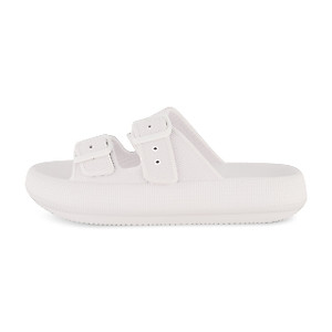 CUSHIONAIRE Women's Fame recovery cloud slide sandals with +Comfort, White 8