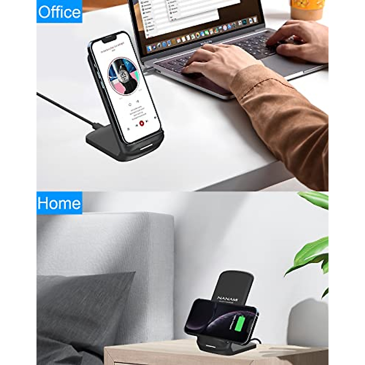 NANAMI Wireless Charger [2 Pack] - 10W Qi-Certified Fast Wireless Charging Stand for Apple iPhone 14/14 Pro/13/12/11/X/XR/8, Cordless Phone Charger Dock for Samsung Galaxy S23/S22/S21/Note 20, Pixel 6