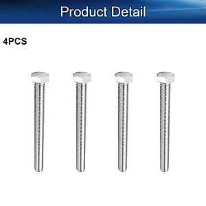 Bettomshin 4Pcs M10 x 100mm Hex Bolts, 304 Stainless Steel 1.5mm Thread Pitch Fully Threaded Metric Hex Head Screw Bolts, Hexagon Screw Bolt, Hex Tap Bolts, Silver (Overall Size 106.56x17x17mm)