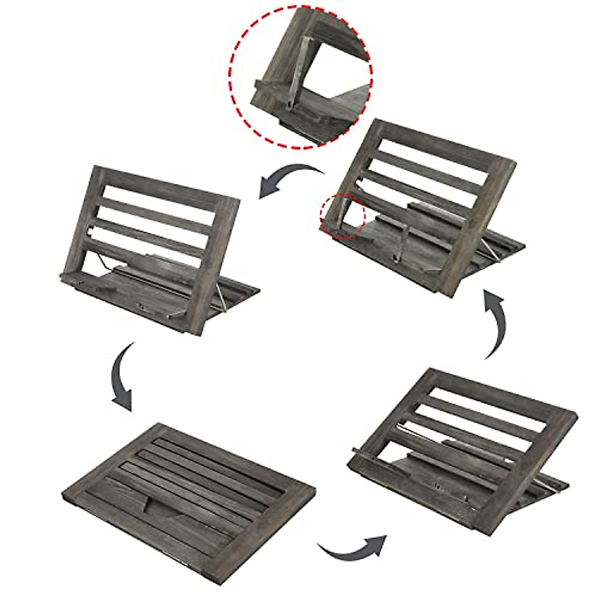 MyGift Rustic Gray Wood Cookbook Stand - Adjustable and Foldable Reading Book Recipe Binder & Tablet Holder