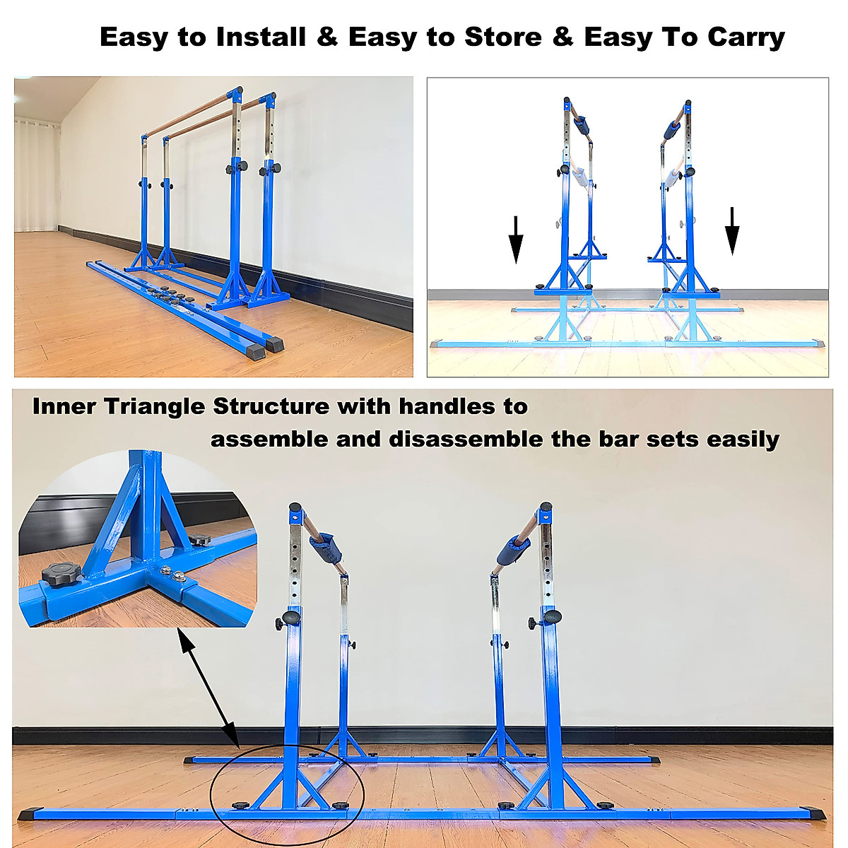 MARFULA Gymnastics Double Horizontal Bars 3Play Parallel Bars Uneven Bars Gymnastics Training Kip Bar with 304 Stainless Steel Regulating Arms & Fiberglass Rail for Indoor Outdoor Home Club Use