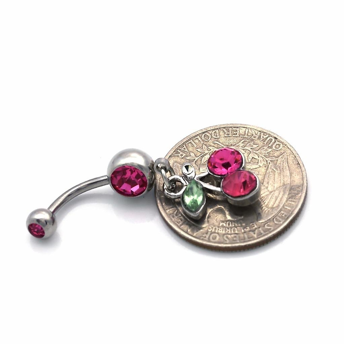 Soulbreezecollection Pink Cherry Fruit Dangle Belly Button Navel Rings Body Fashion Jewelry 14 Gauge (Hot Pink Barbell)