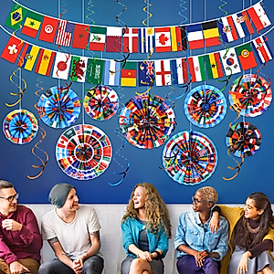 Outus 22 Pcs International World Flags Decorations Paper Fans World Flags Banner International Flag Hanging Swirls for Garland Ceilings School Office Party Decorations Supplies