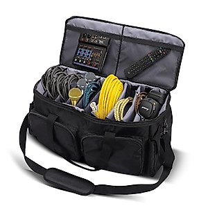 Houseables DJ Cable Bag, Gig Case, Electronics & Microphone Organizer, 23.6"×11.8"×10.5", Black, Nylon, Cables and Cord Storage, Cable Bags for Musicians Accessories, Wire Cases, Equipment Gigbag