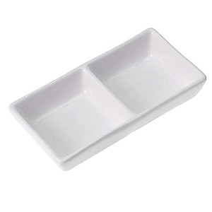 Hemoton Ceramic Appetizer Serving Tray Divided Serving Platter Chips Dip Sauce Dishes 2 Compartment Snacks Dishes Tray 5 Inch for Salt Vinegar Sugar Spices White