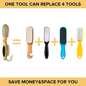 ICDI ICANdOIT Natural Bamboo Foot File Callus Remover-Multi Purpose 4 in 1 Feet Pedicure Kit with Foot Care Boar Bristle Brush,Pumice Stone,Foot Rasp,Sand Paper