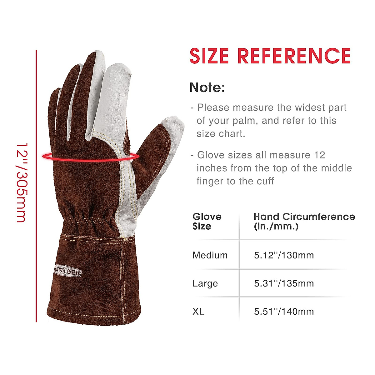 YESWELDER 12 Inches 482℉ Grain Leather TIG Specific Welding Gloves Heat/Fire Resistant Gloves for Welder, Goatskin Mitts for Stick/TIG Welding/Grill/Fireplace/Stove/Oven/BBQ(L)