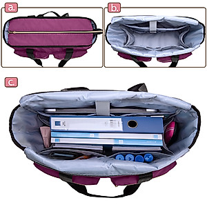 Damero Teacher Tote Bag, Teacher Utility Tote Bag with Zip Top and Padded Sleeve for up to 15.6’’ Laptop for Work, Office, Business, Purple(Upgraded)