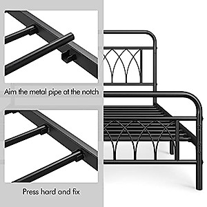 Yaheetech Queen Bed Frame Metal Platform Bed with Petal Accented Headboard/Footboard/14.4 Inch Under Bed Storage/No Box Spring Needed,Black
