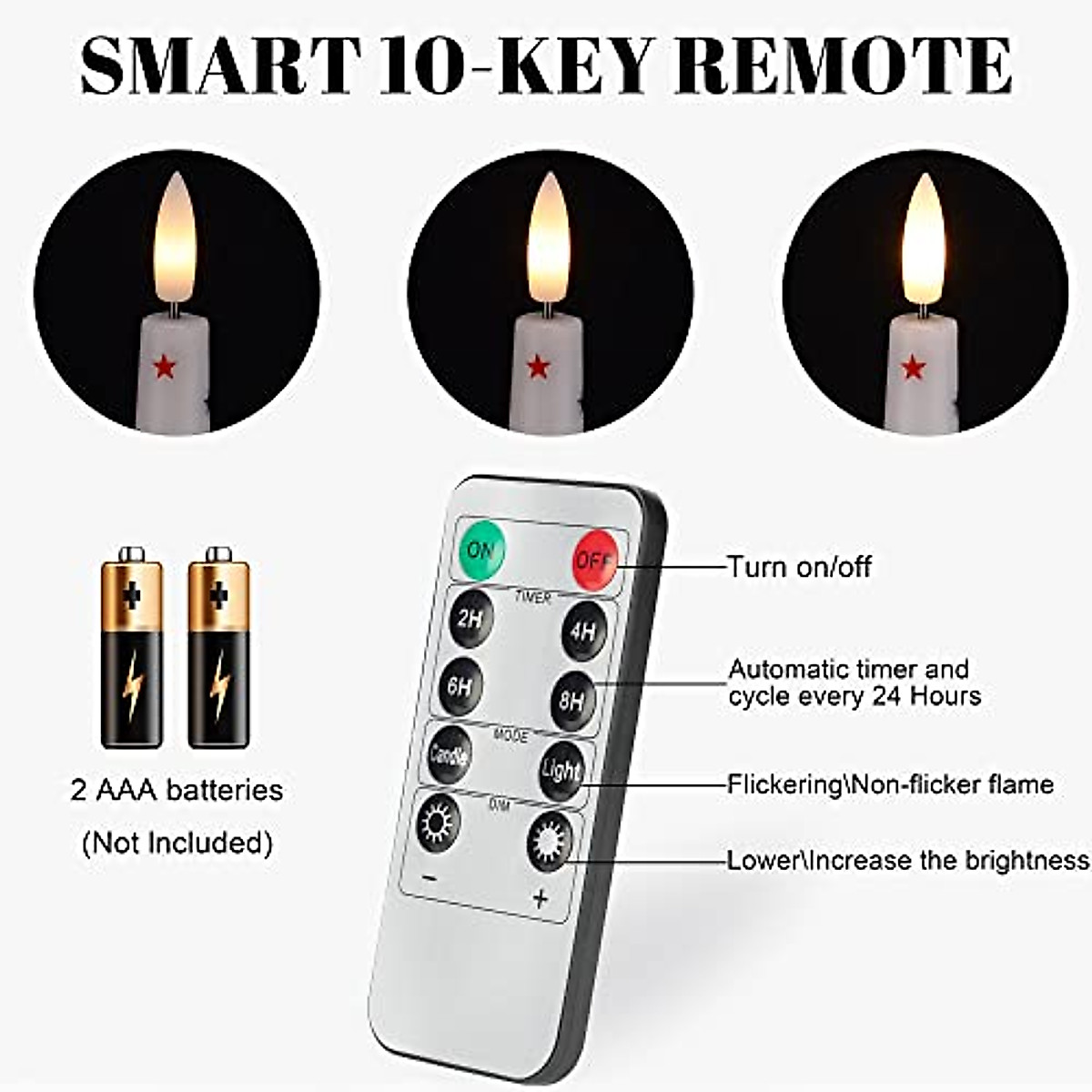 Patriotic Candles, Flameless Taper Candles with 3D Wick, 9.6" Real Wax Red White Star and Blue Candles with Remote and Timer
