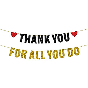 Thank You for All You Do Banner Black & Gold Glitter Staff/Employee/Teacher/Doctor/Nurse/Pastor Appreciation Bunting Banner Party Decorations