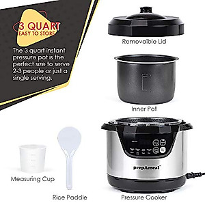 prepAmeal 3 Quart Pressure Cooker 8 IN 1 Multi Use Programmable Instant Cooker Electric Pressure Pot with Slow Cooker, Rice Cooker, Steamer, Sauté, Brown, Warmer