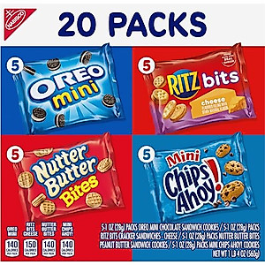 Nabisco Classic Mix Variety Pack, OREO Mini, CHIPS AHOY! Mini, Nutter Butter Bites, RITZ Bits Cheese, 20 Snack Packs