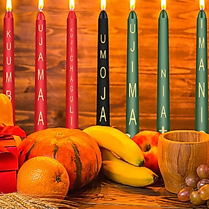 MTLEE 7 Pieces Kwanzaa Candle Set, Seven Principles Taper Candles, African Hand Dipped Unscented Candles, Reliable Quality Candles, for Kwanzaa Home Church Celebration Decor