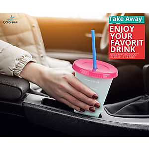 COLORPUL Kids Cups with Straws and Lids- 9 Packs 16 oz- Color Changing Cups - Thick Reusable Insulated Plastic Cups with Straws for Coffee, Smoothie Cups