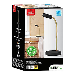 Globe Electric Desk Lamp, Gold Gooseneck, Matte Black Finish, 5W Energy Star Integrated LED, 250 Lumens 30061, 15.45", Black & Gold