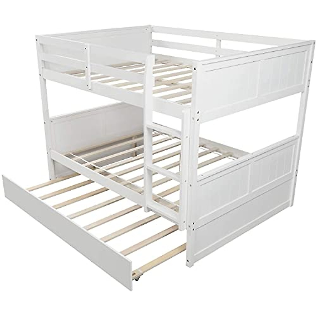 ATH-S Full Over Full Bunk Bed with Trundle, Solid Wood Bunk Beds with Full-Length Safety Guard Rail and Ladder, Can be Separated to 2 Full Size Platform Beds, for, Teens and Adults (Espresso, New)