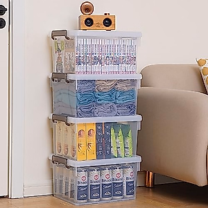 Citylife 22.2 Qt. Plastic Storage Bins with Lids Large Stackable Storage Containers for Organizing Clear Durable Storage Box, 4 Packs